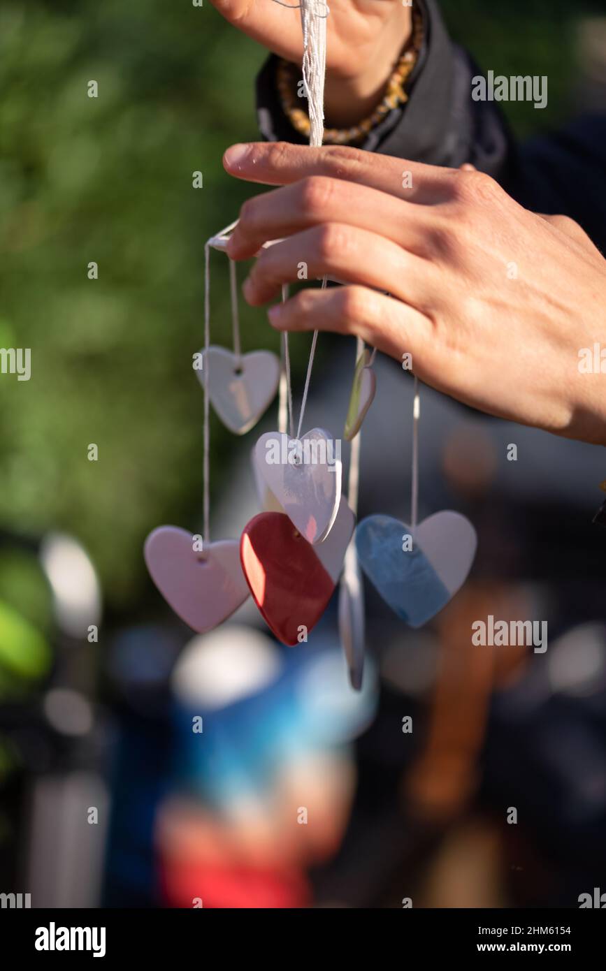 making hand crafts with string lines and ceramic Stock Photo - Alamy