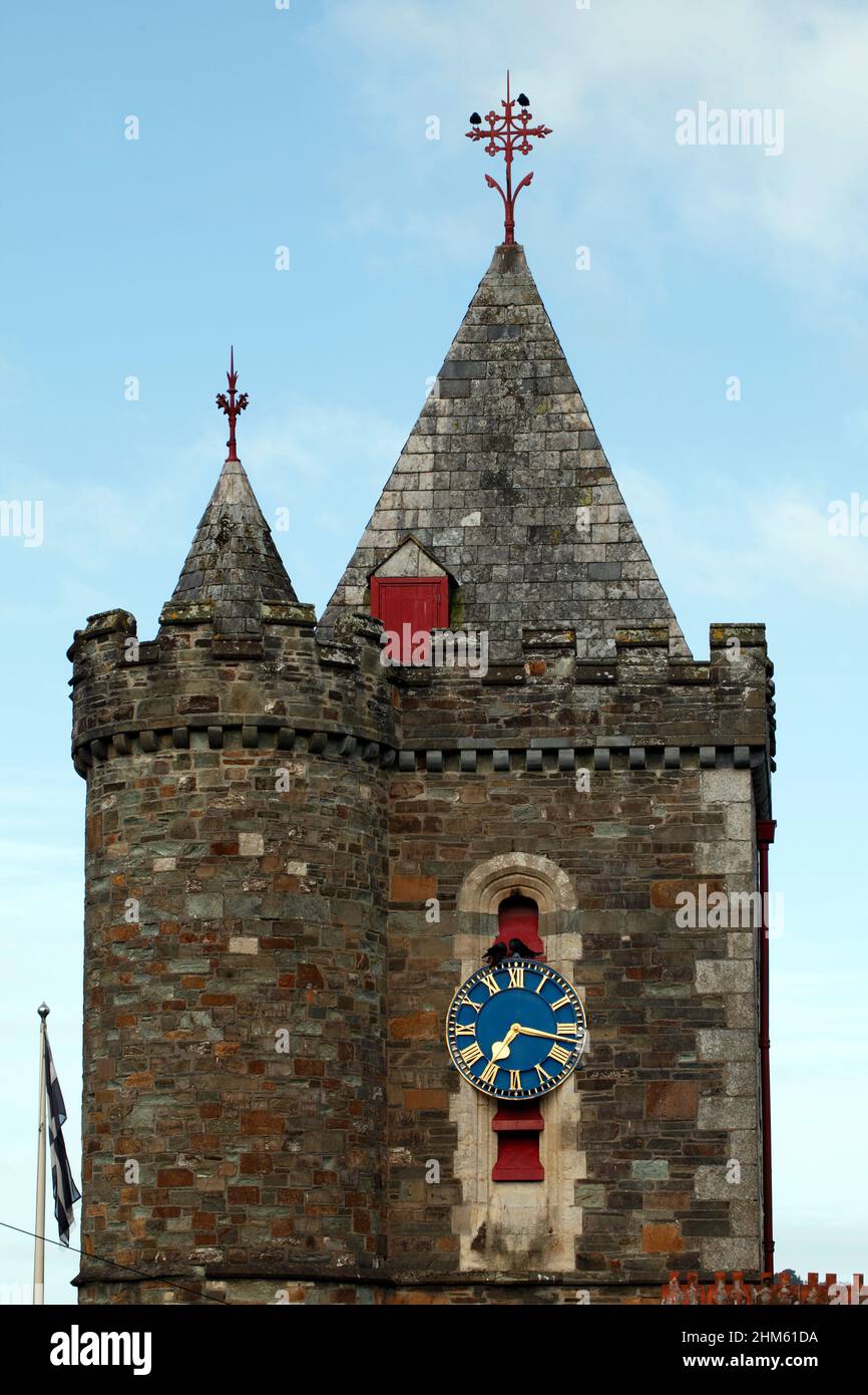 Launceston Town Hall clock tower Cornwall England Stock Photo - Alamy