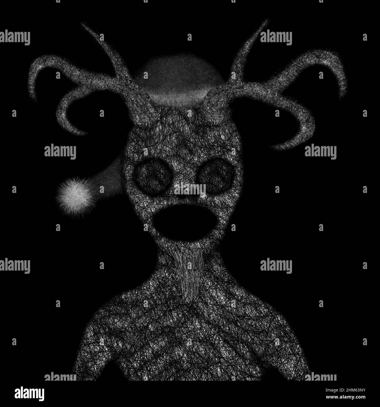 Horned monster in a christmas cap Stock Photo - Alamy