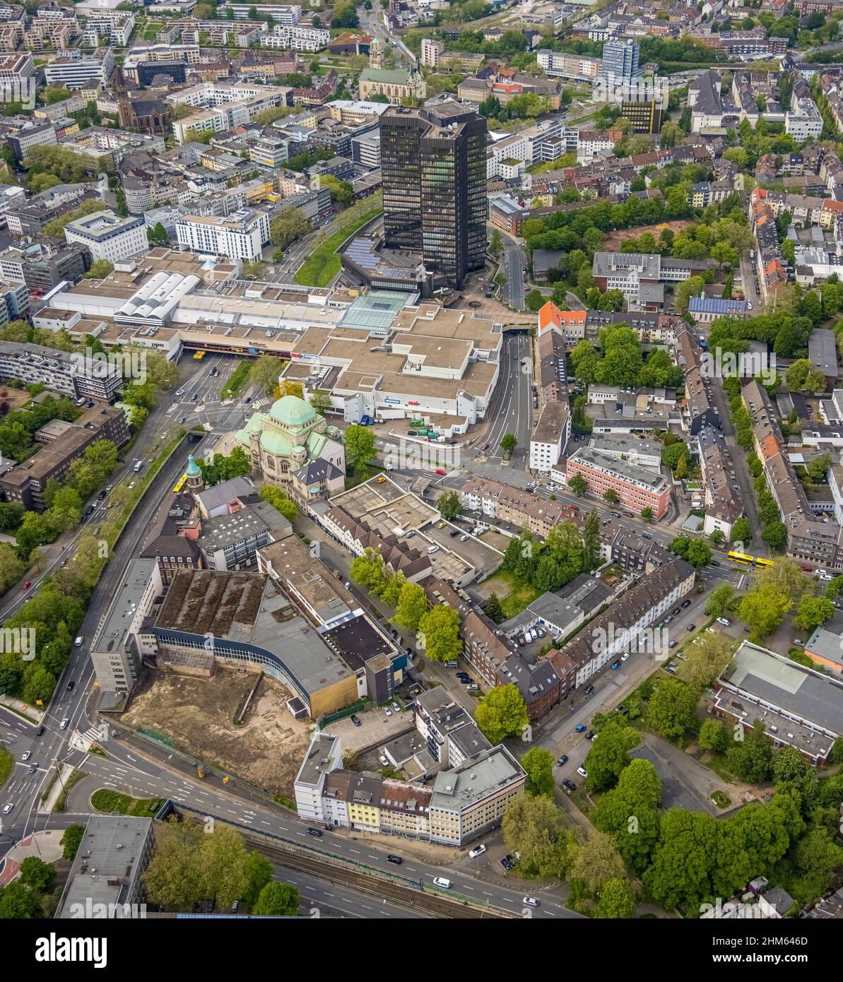 Aerial view, City Hall and City Hall Gallery Essen, KultAerial view ...