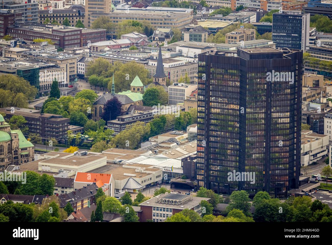Aerial view, city hall and Essen cathedral, city centre, Essen, Ruhr ...