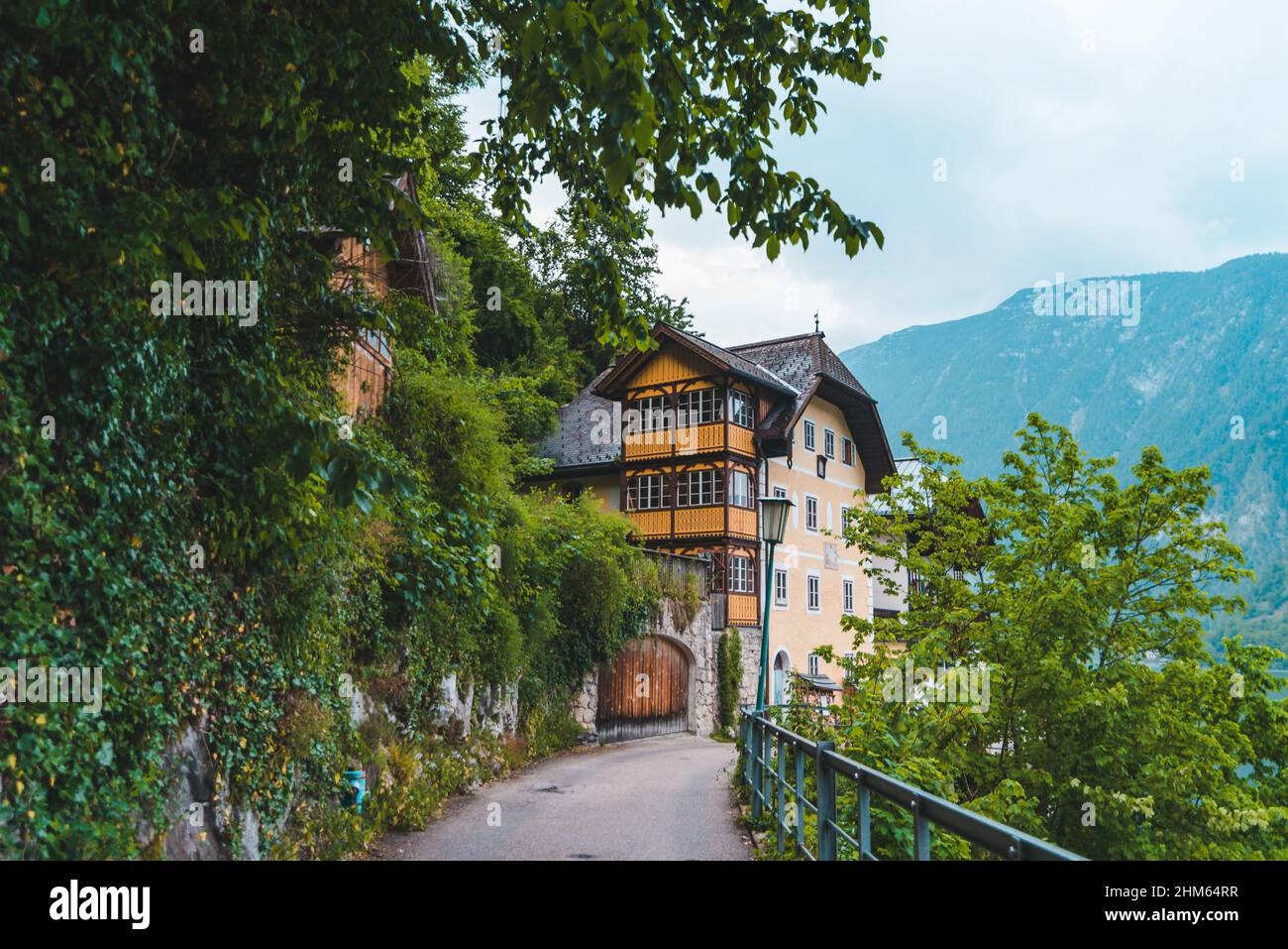 hallstatt street view with beautiful comfy building copy space Stock ...