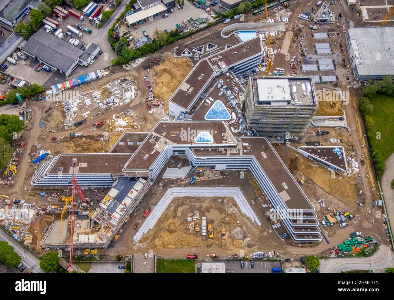Aerial photograph, new construction and building site ALDI-Nord Campus ...