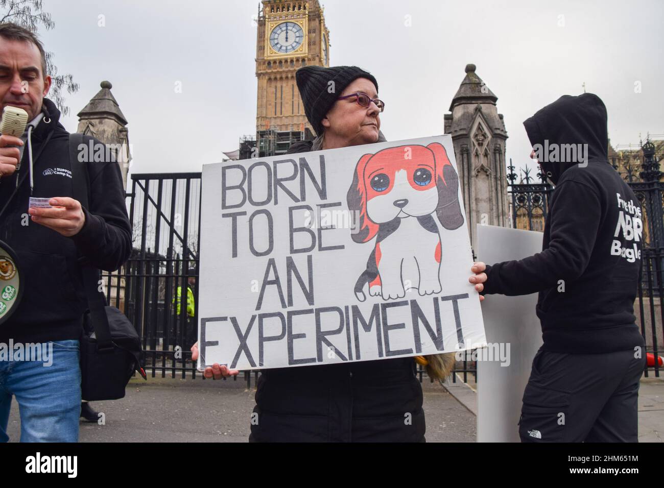 London, UK. 07th Feb, 2022. An activist holds a 'Born To Be An ...