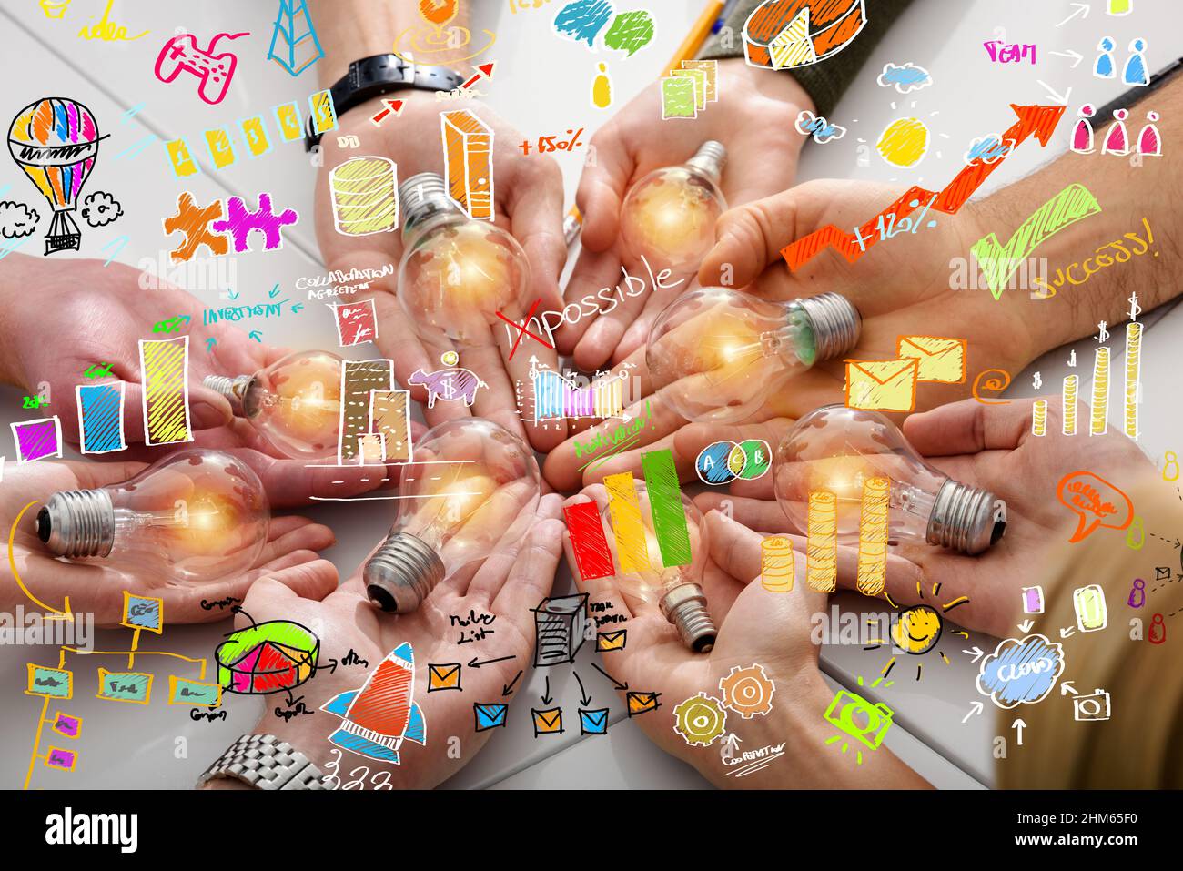 Teamwork and brainstorming concept with businessmen that share an idea ...