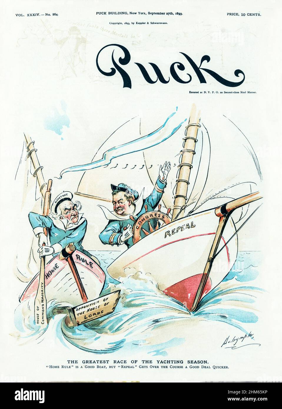 A late 19th century American Puck Magazine cover with a cartoon of ...