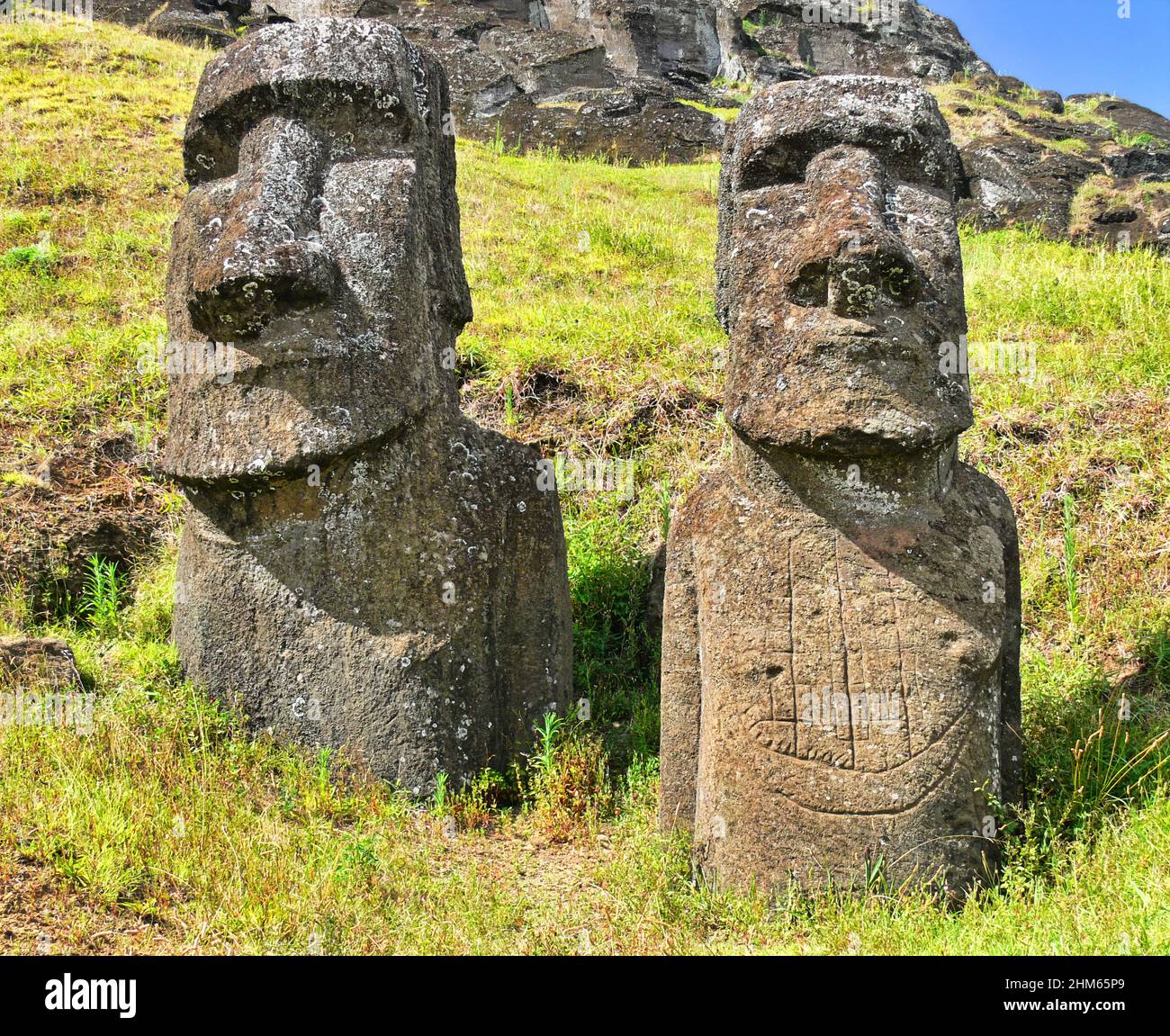 Moai statues in the Rano Raraku Volcano in Easter Island, Rapa Nui ...