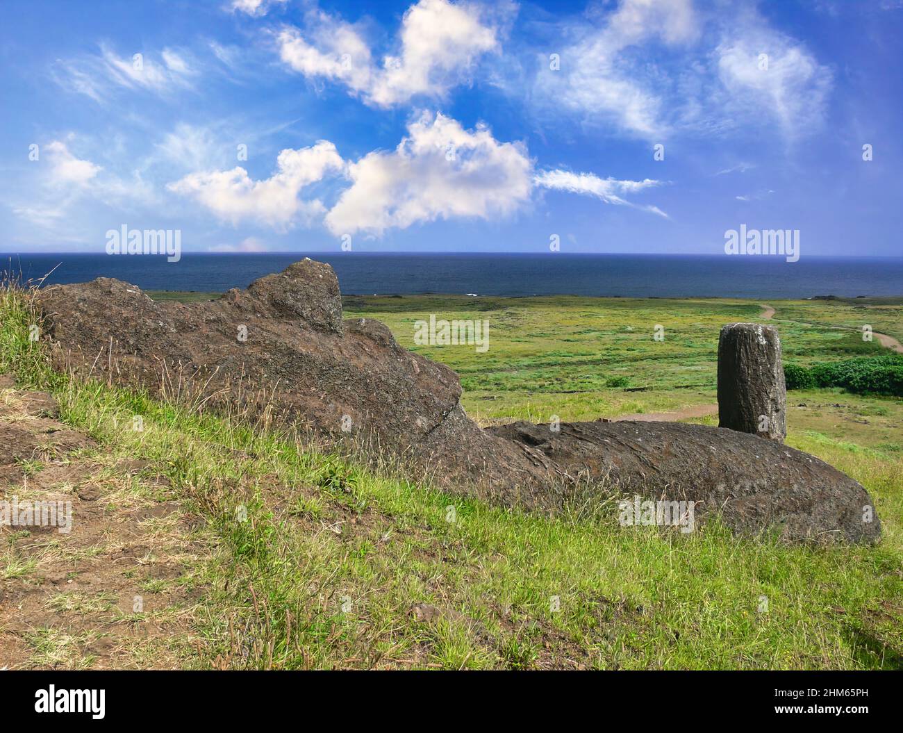 Moai statues in the Rano Raraku Volcano in Easter Island, Rapa Nui ...