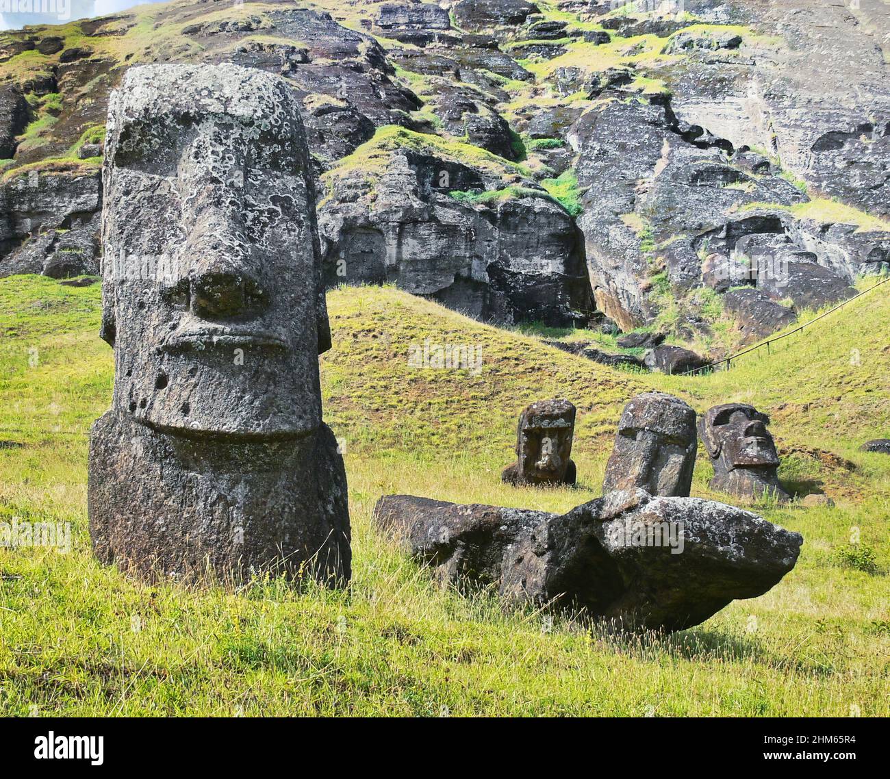 Moai statues in the Rano Raraku Volcano in Easter Island, Rapa Nui ...