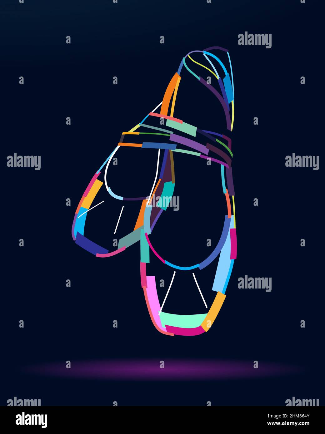 Abstract ballet shoes, pointe shoes with a ribbon from multicolored ...