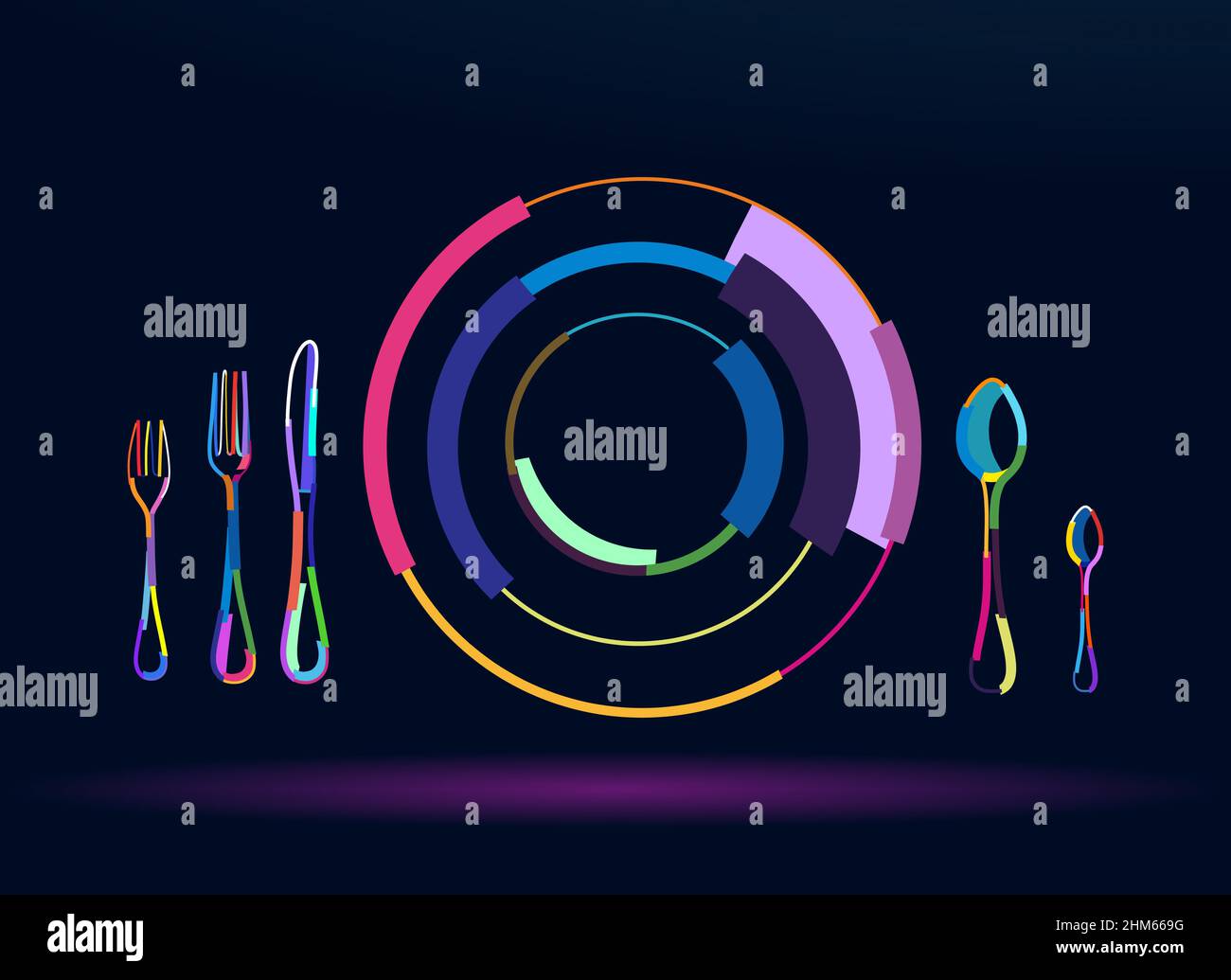 Abstract table setting top view. Empty plate spoon fork and knife from ...