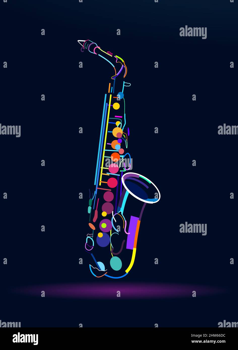 Abstract saxophone from multicolored paints, colorful drawing. Vector ...