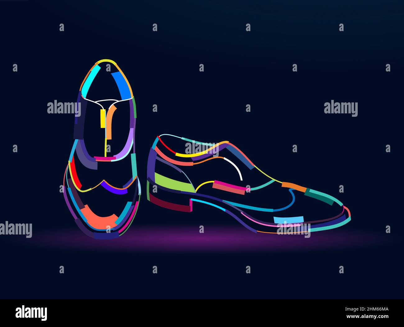 Abstract male shoes from multicolored paints, colored drawing. Vector ...