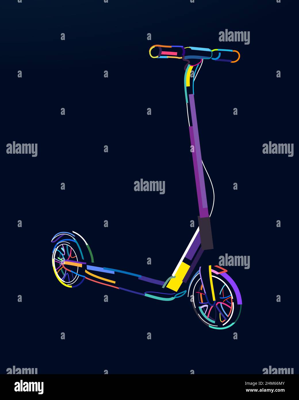 Abstract electric scooter from multicolored paints. Colored drawing ...