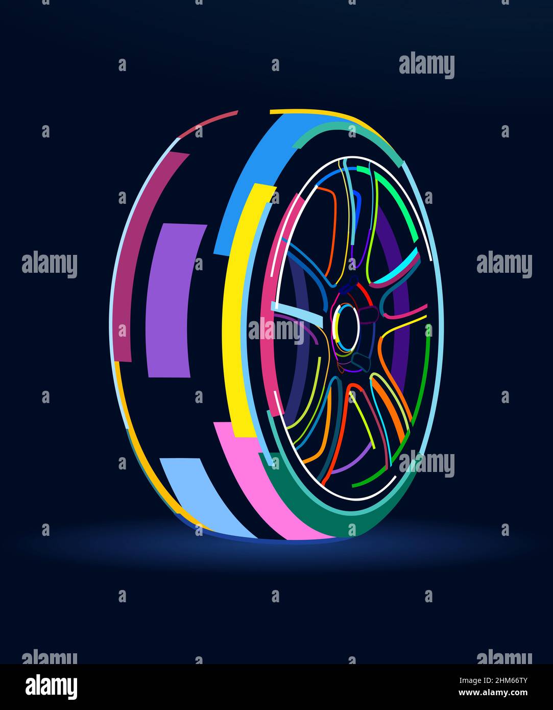 Abstract car wheel, wheel disc and tire, colorful drawing. Vector ...