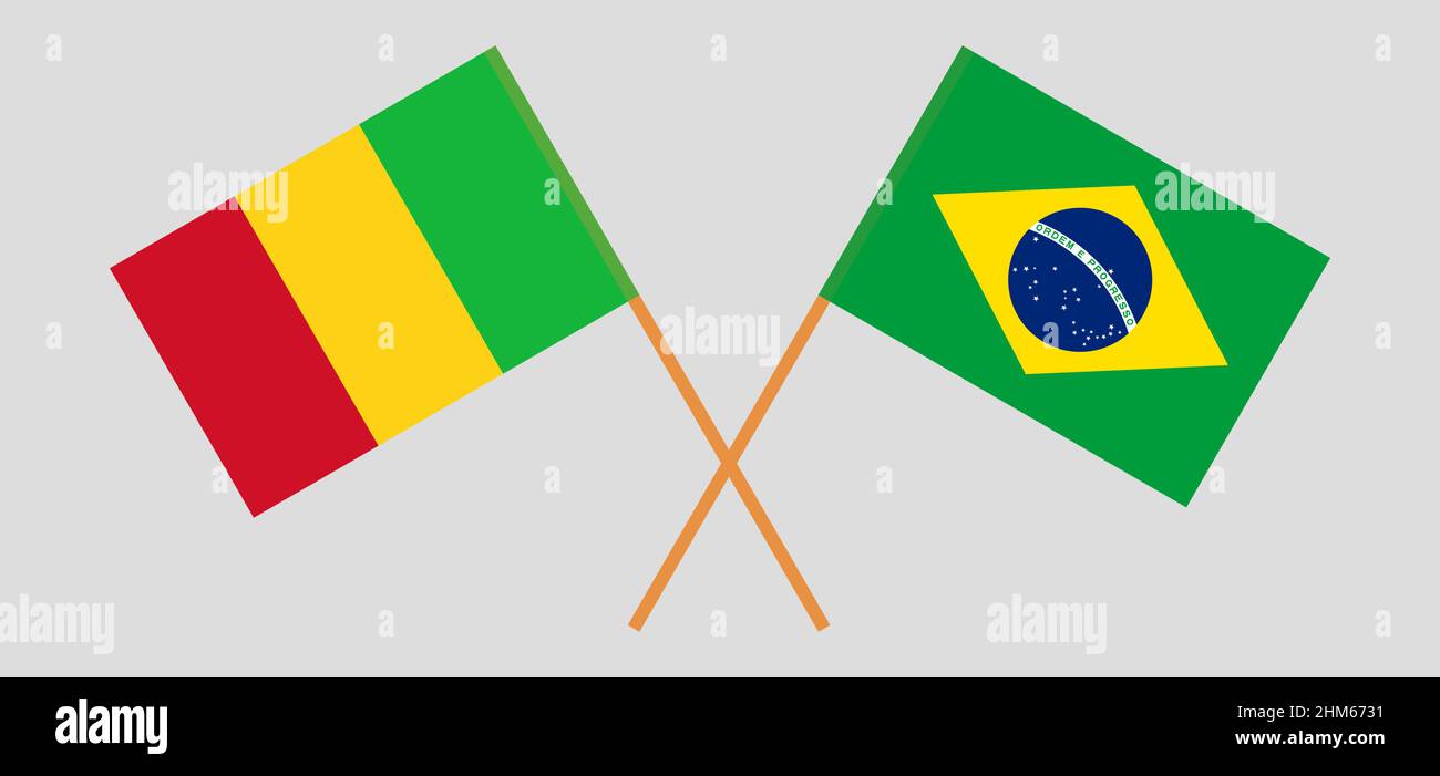 Crossed flags of Mali and Brazil. Official colors. Correct proportion ...