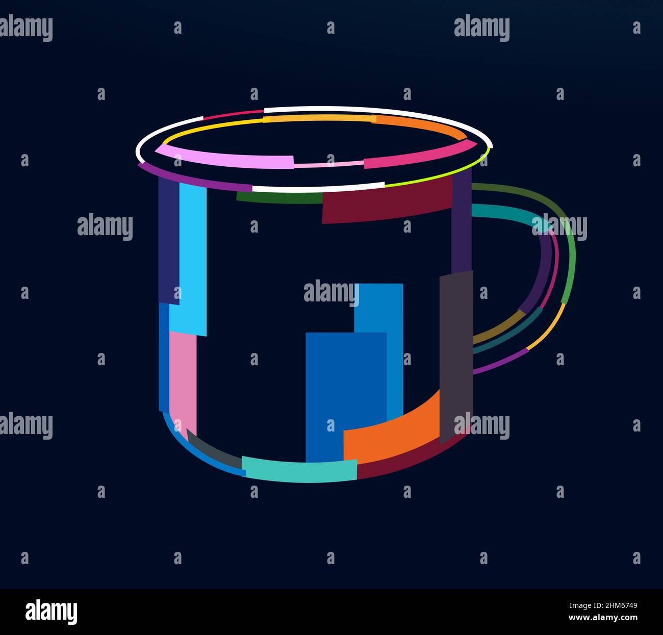 Abstract cup, mug for tea from multicolored paints. Colored drawing ...