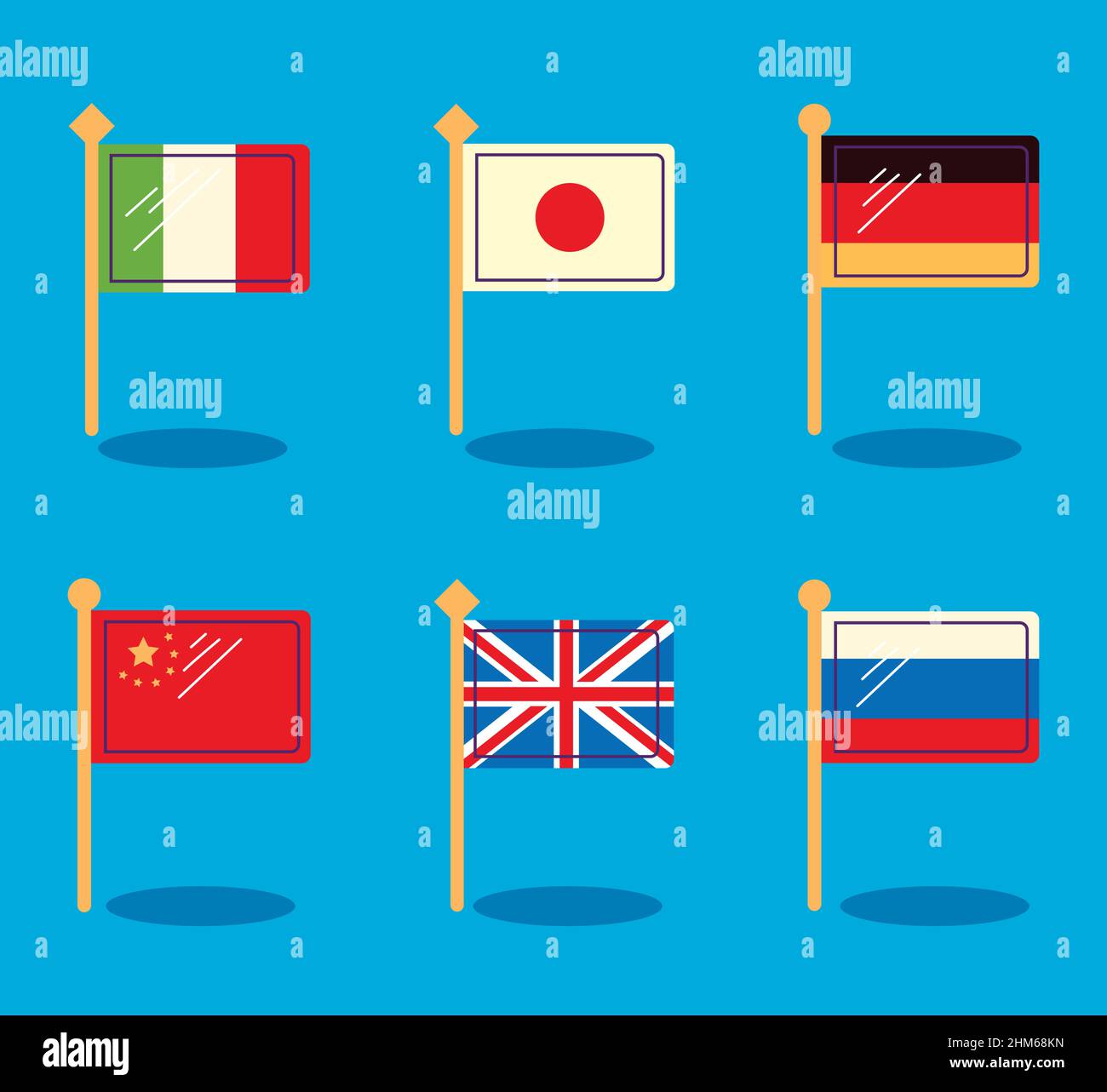 six countries flags in poles Stock Vector Image & Art - Alamy