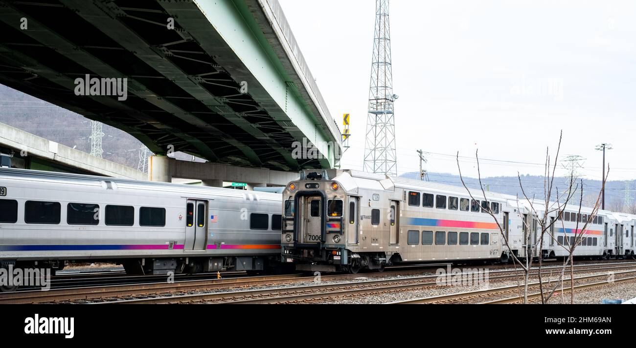 NJ Transit trains sit on railroad siding Stock Photo - Alamy