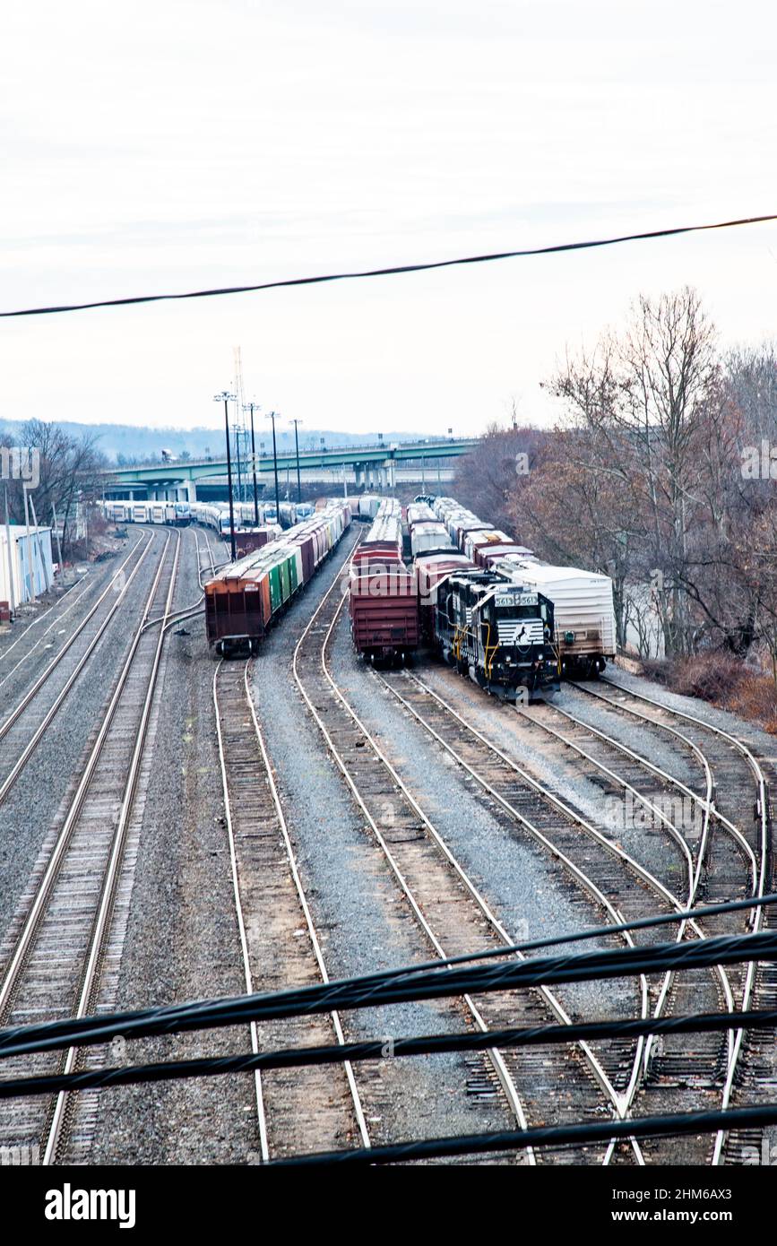 NJ Transit trains sit on railroad siding Stock Photo - Alamy