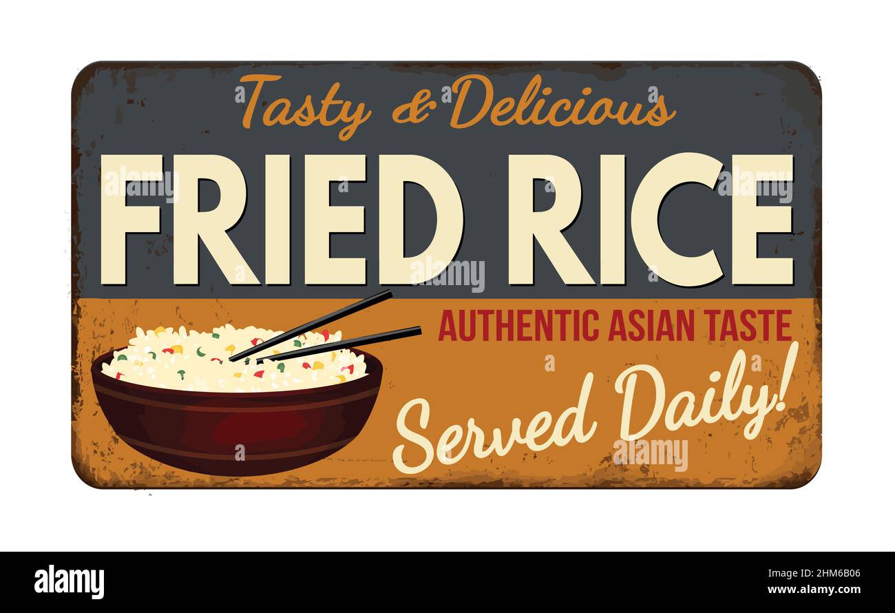 Fried rice vintage rusty metal sign on a white background, vector ...
