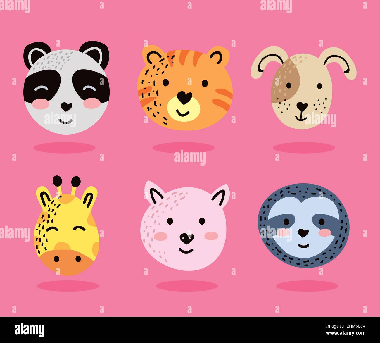 six cute animals heads characters Stock Vector Image & Art - Alamy