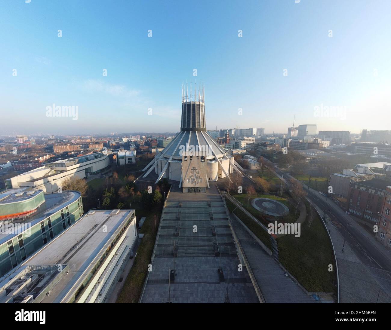 Aerial view of Liverpool Metropolitan Cathedral on a sunny day Stock ...