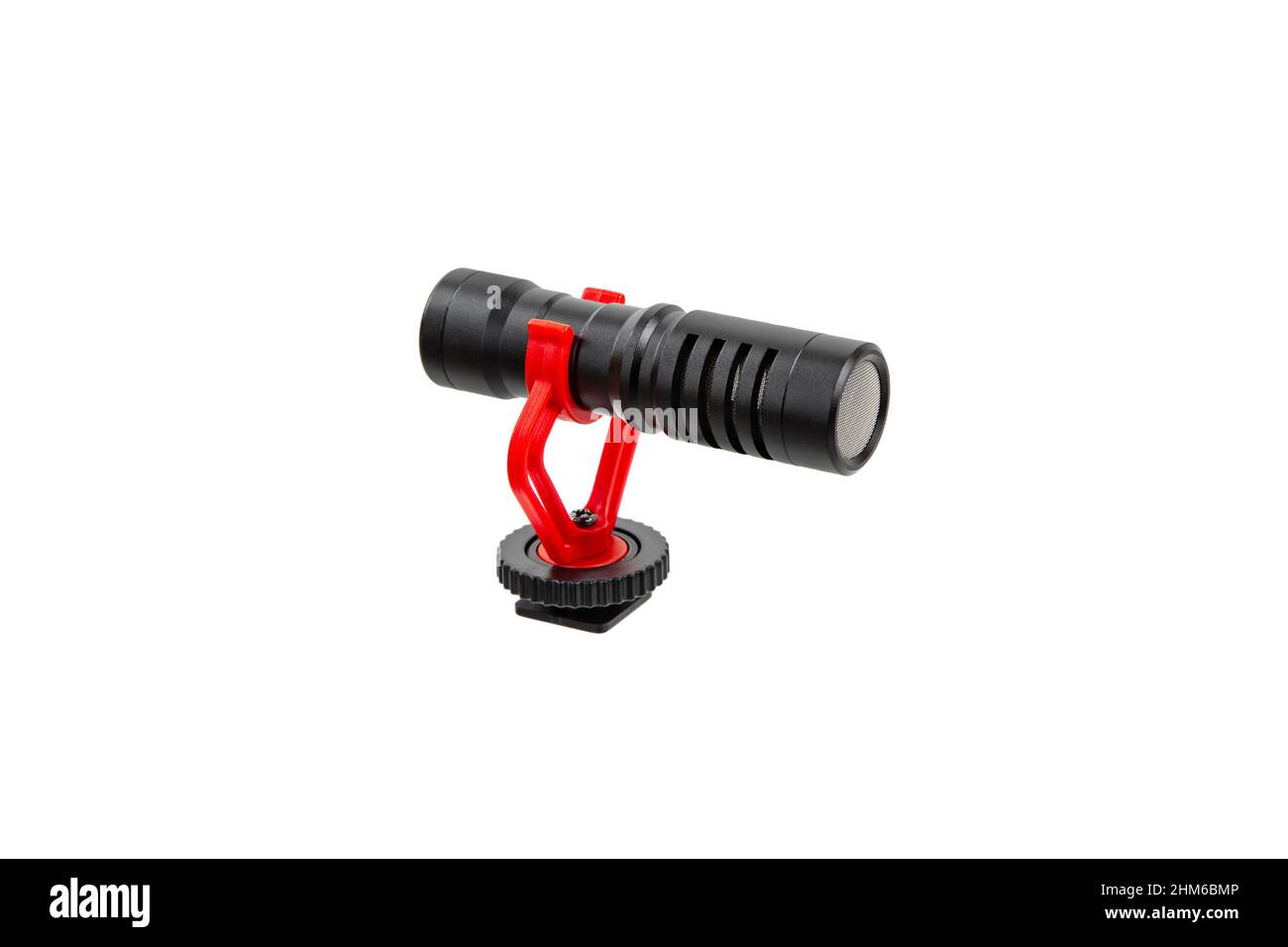 Small modern on-camera microphone with wind protection. Directional ...