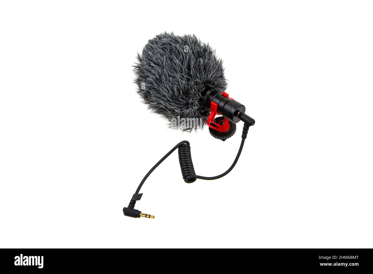 Small modern on-camera microphone with wind protection. Directional ...