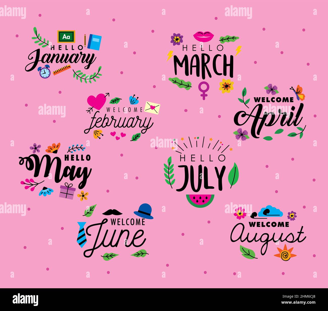 hello month set eight letterings Stock Vector Image & Art - Alamy