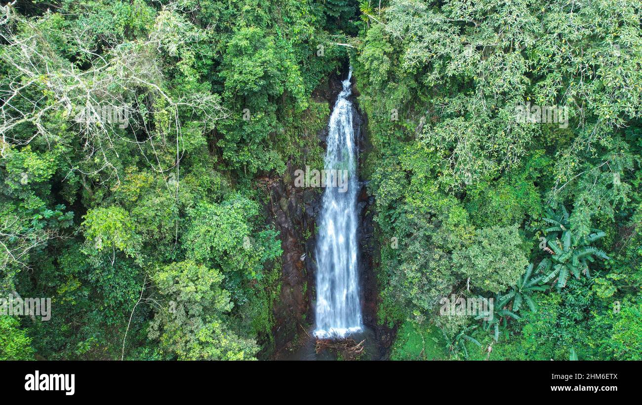 Beautiful view of a waterfall in the tropical forest in Saint Thomas ...