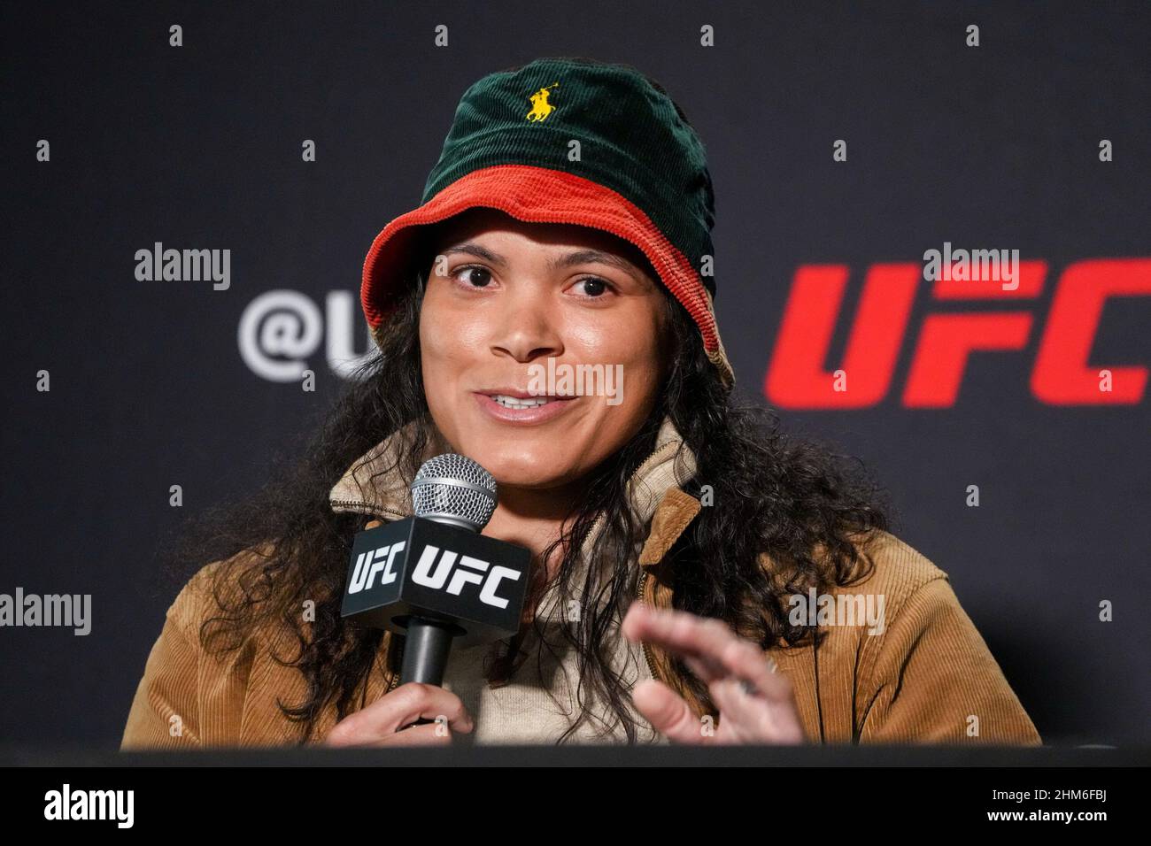 LAS VEGAS, NV - FEBRUARY 7: Amanda Nunes meets with the press to ...