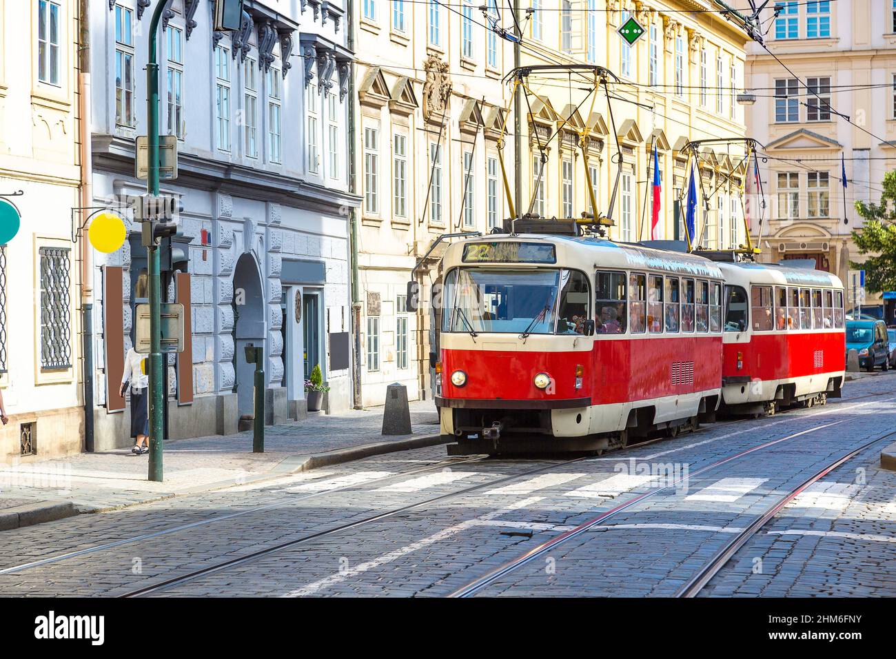 Old tram in Prague in a beautiful summer day, Czech Republic Stock ...