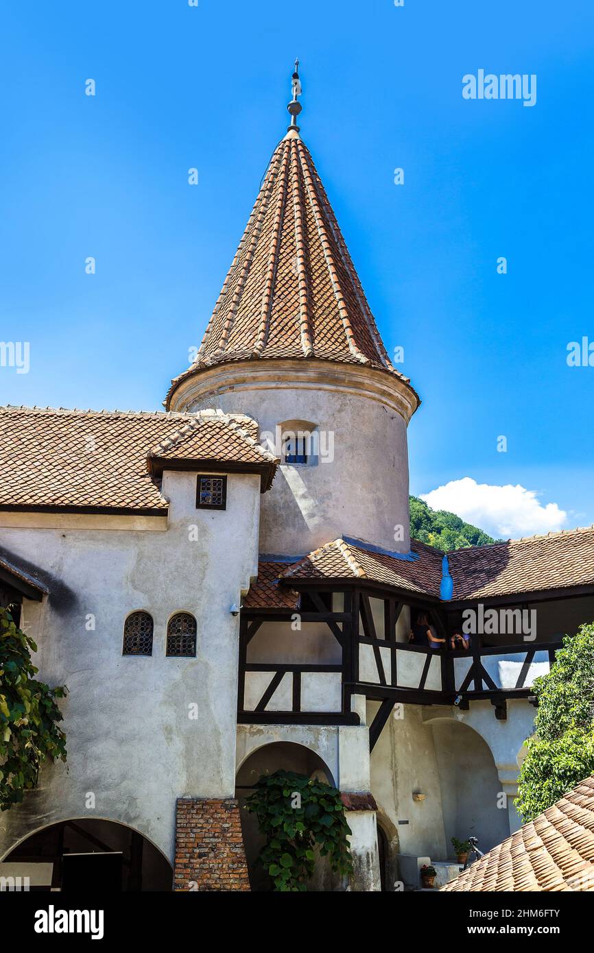 Bran castle in inner yard in a summer day in Transylvania, Romania ...