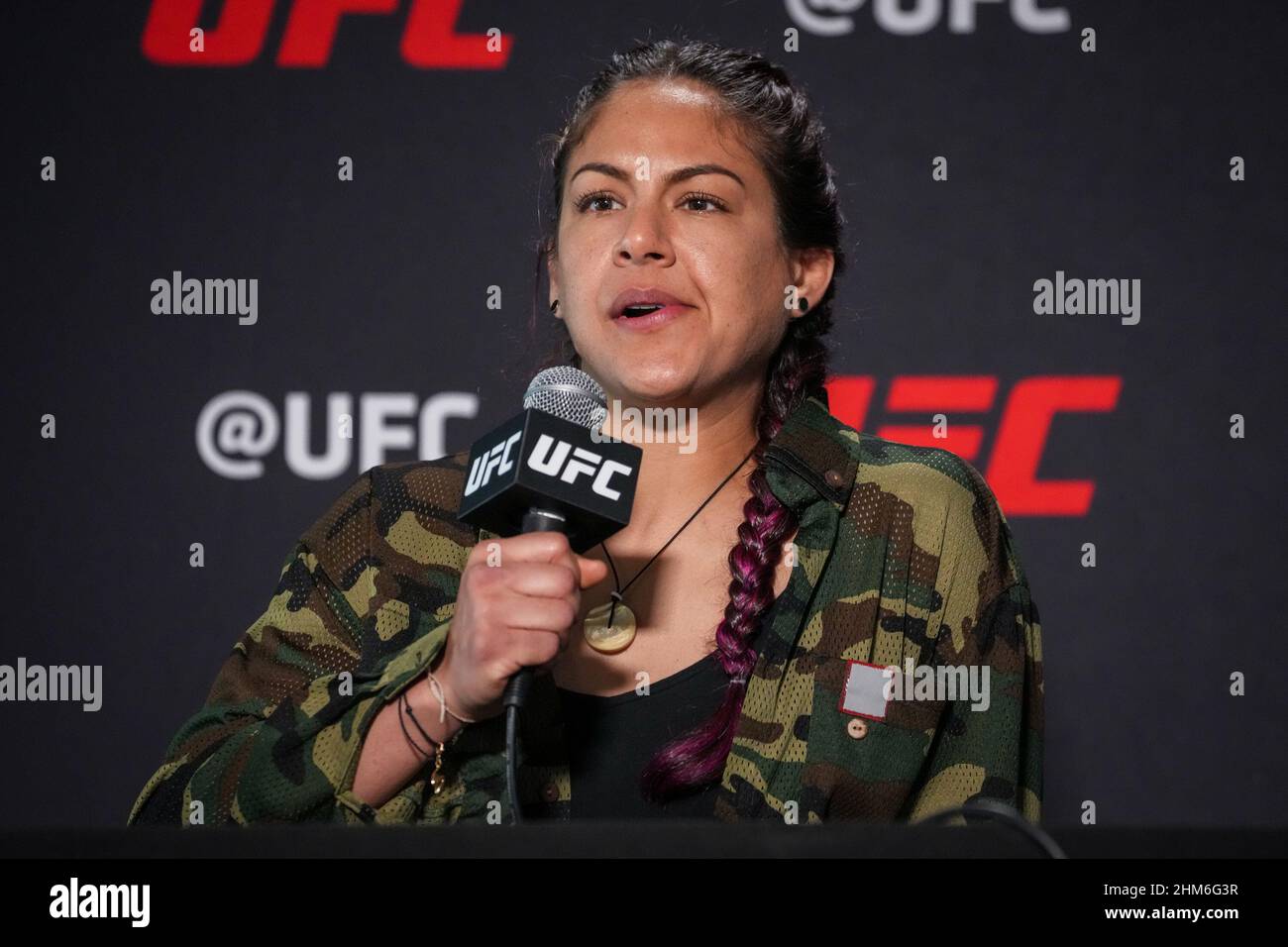 LAS VEGAS, NV - FEBRUARY 7: Brogan Walker-Sanchez meets with the press ...