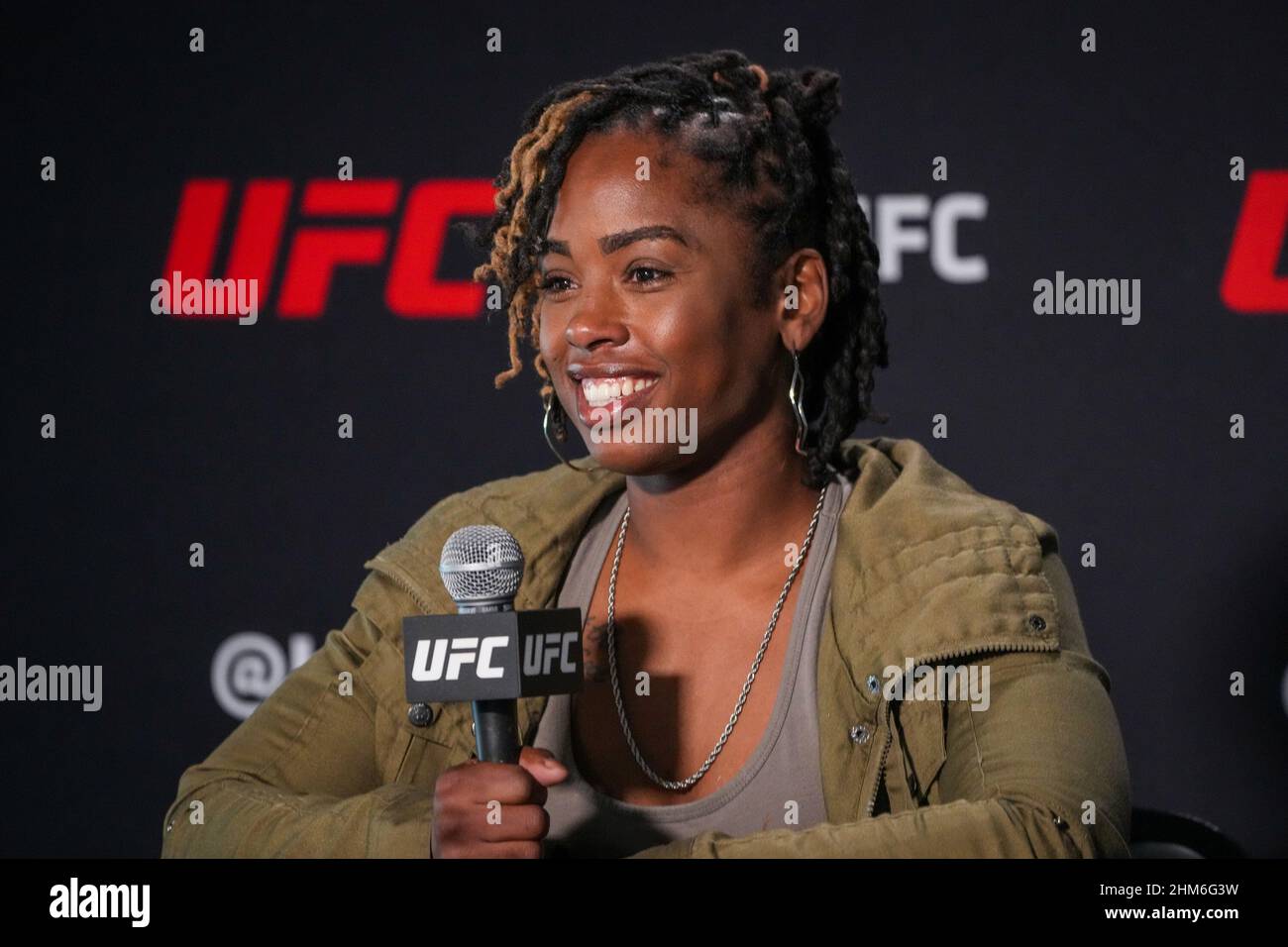 LAS VEGAS, NV - FEBRUARY 7: Chantel Coates meets with the press to ...