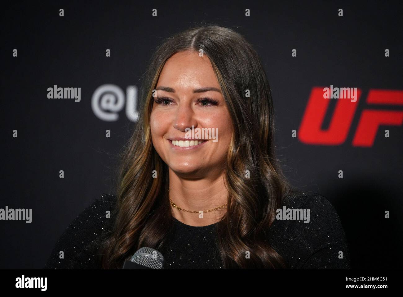 LAS VEGAS, NV - FEBRUARY 7: Kaytlin Neil meets with the press to ...