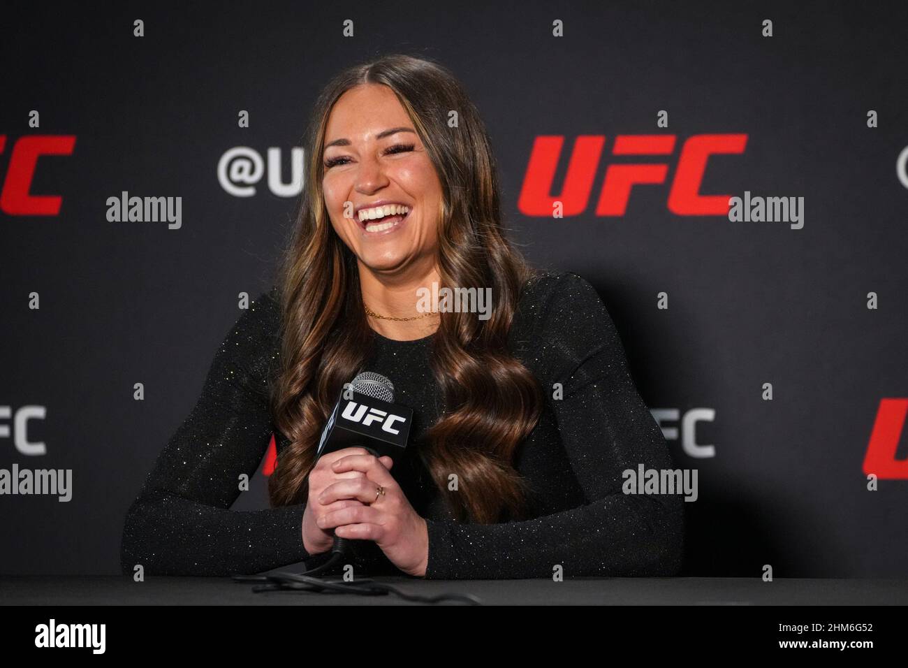 LAS VEGAS, NV - FEBRUARY 7: Kaytlin Neil meets with the press to ...