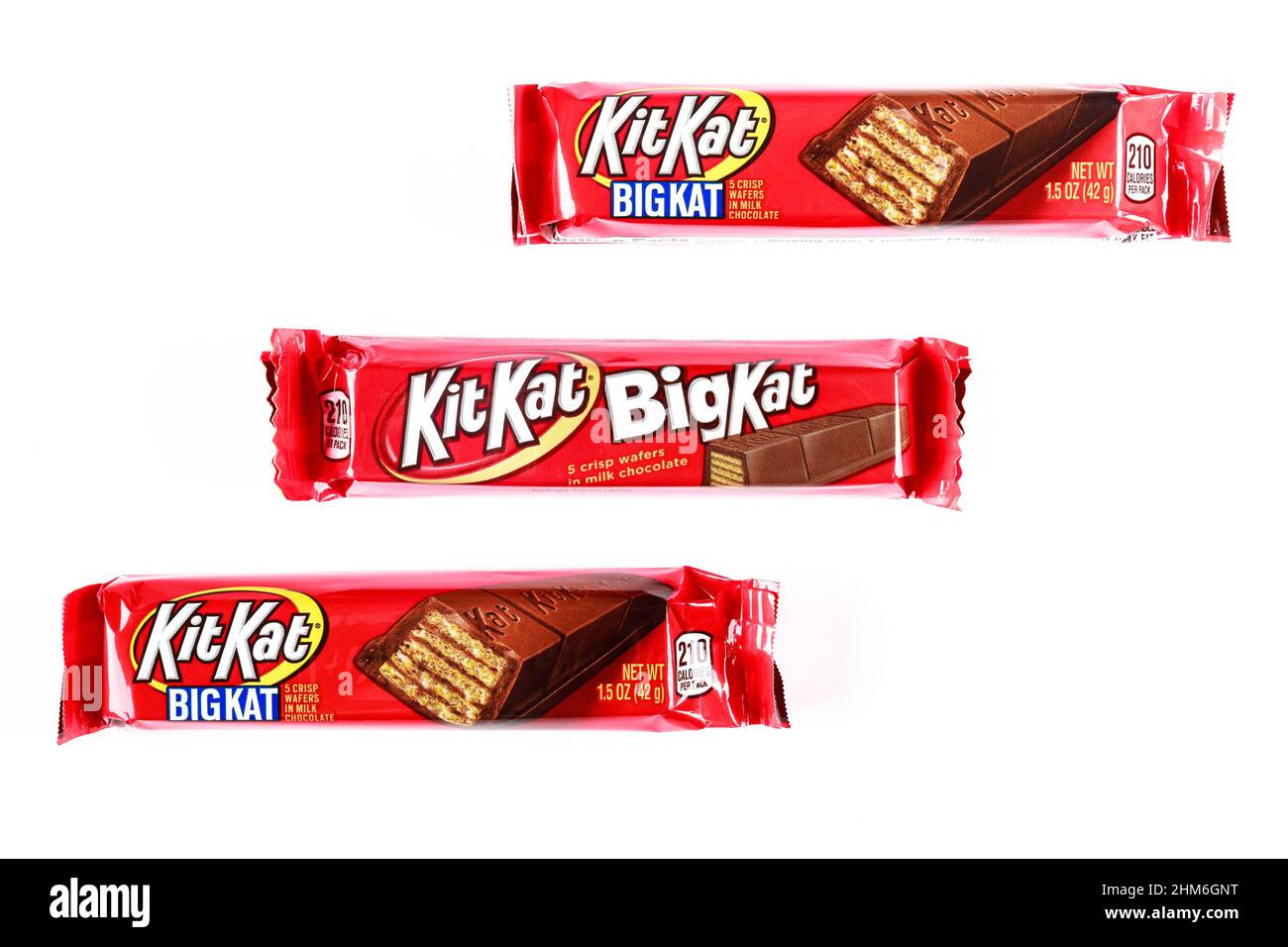 May 4, 2021. New York. Kit Kat big kat wafer bar coated with milk ...
