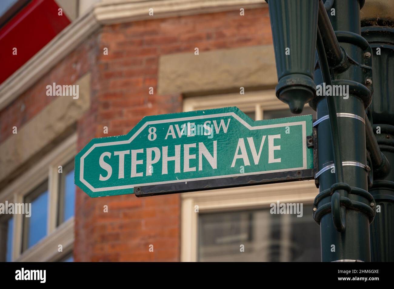 Historic Stephen Ave sign for Calgary's downtown pedestrian mall Stock ...