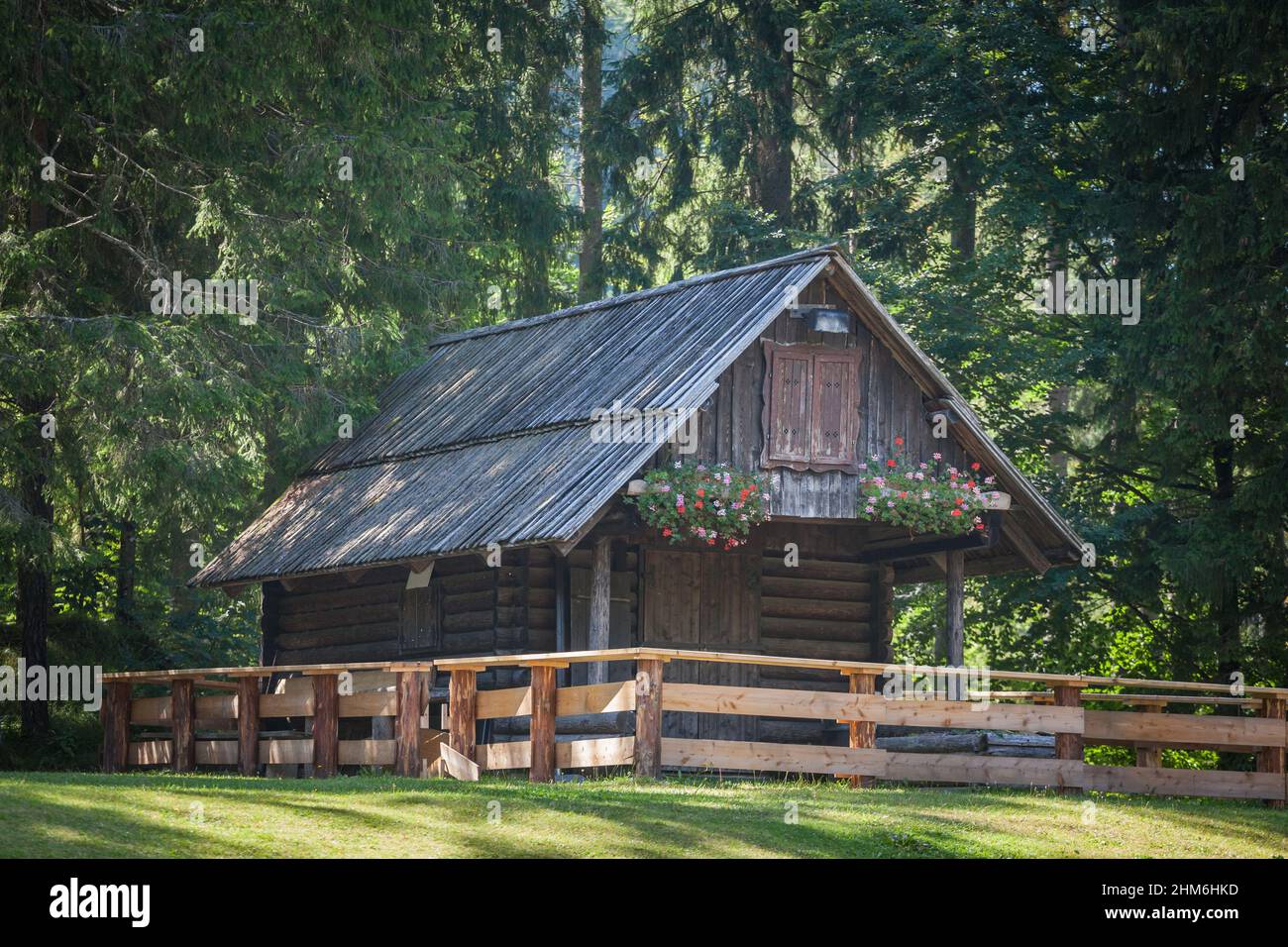 Picture of a glade of the mountains of the alps, in summer, with a ...