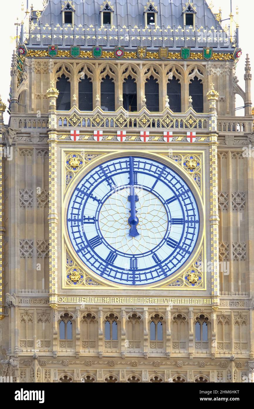 London, UK. The Elizabeth Tower clock face re-emerges after restoration ...