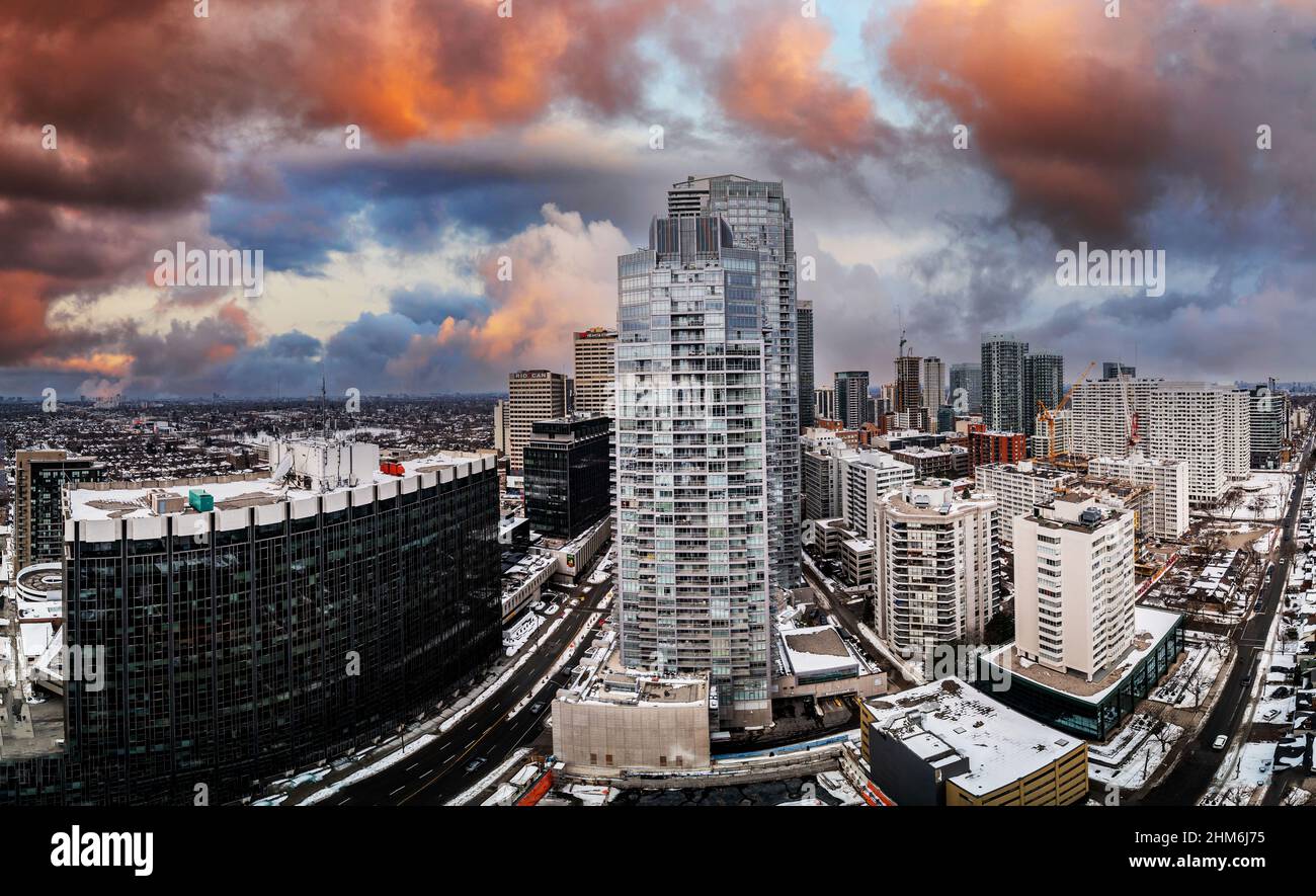 younge and Davisville ave drone views downtown Toronto condos and ...