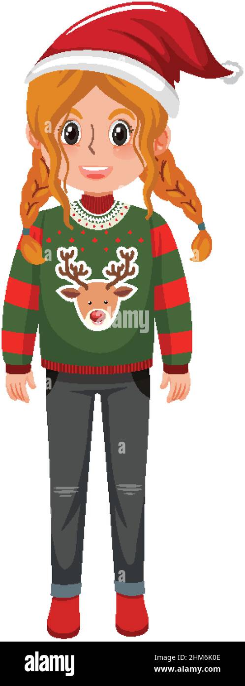 A girl wearing Christmas outfits on white background illustration Stock ...