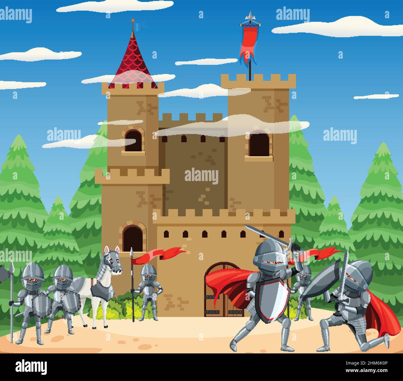 Medieval knight jousting tournament scene illustration Stock Vector ...
