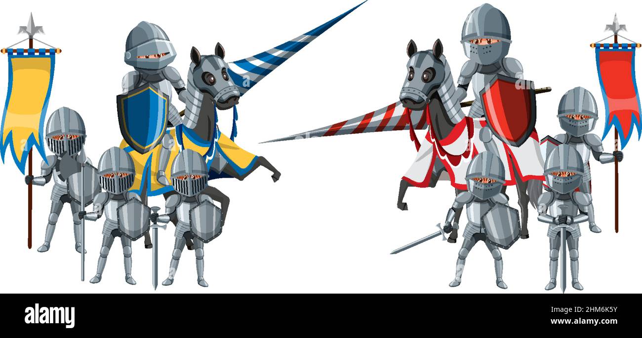 Medieval knight jousting tournament on white background illustration ...