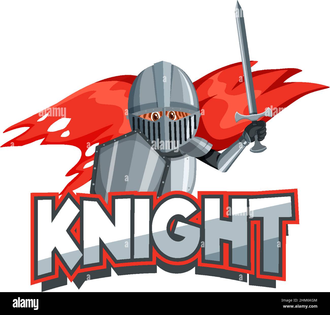 Knight font logo with a medieval knight in cartoon style illustration ...