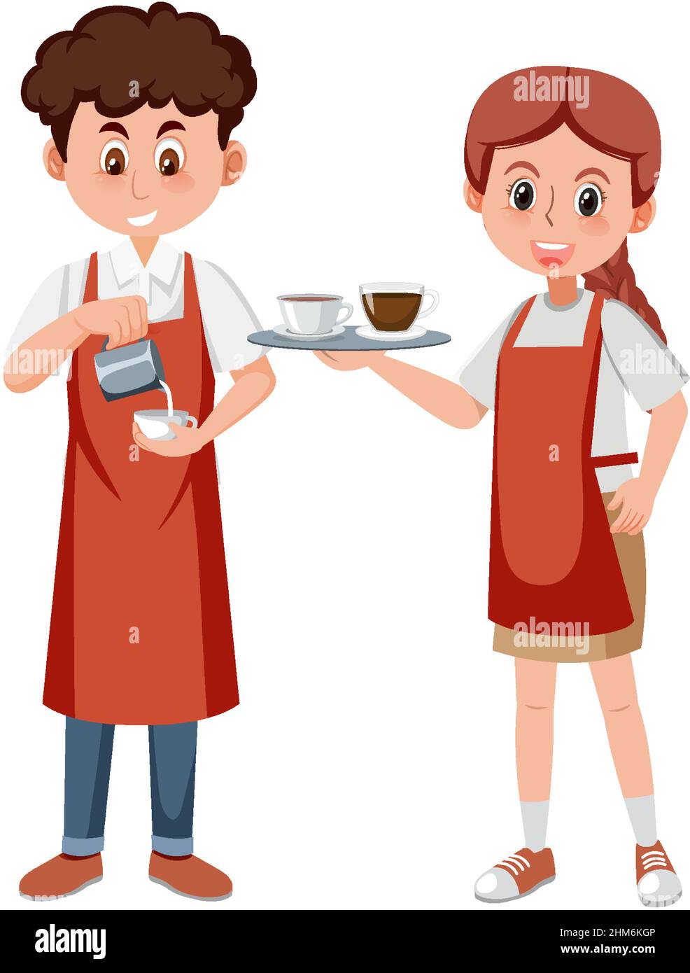 Coffee shop staff cartoon character on white background illustration ...