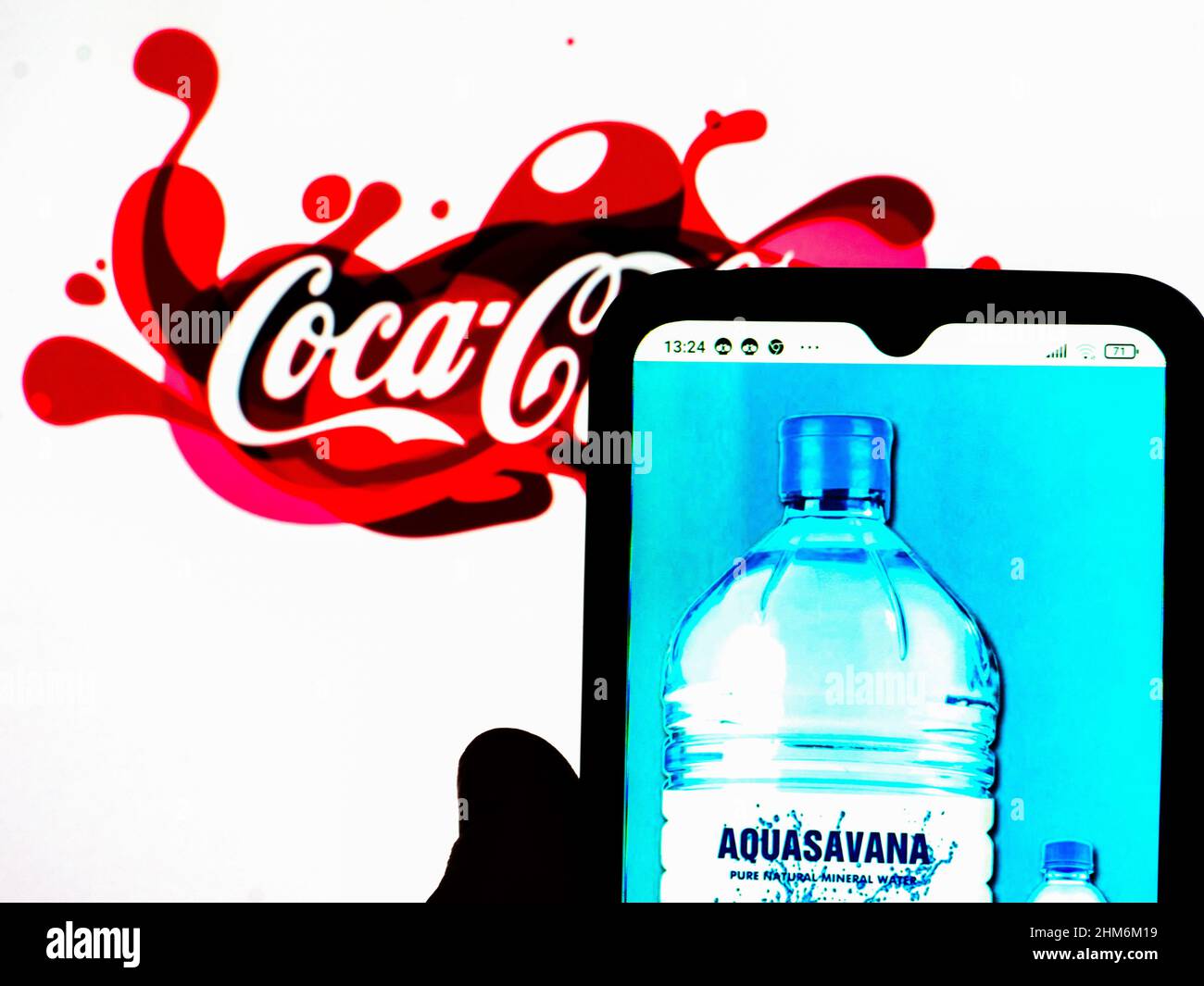 In this photo illustration, the Aquasavana water logo is displayed on a ...