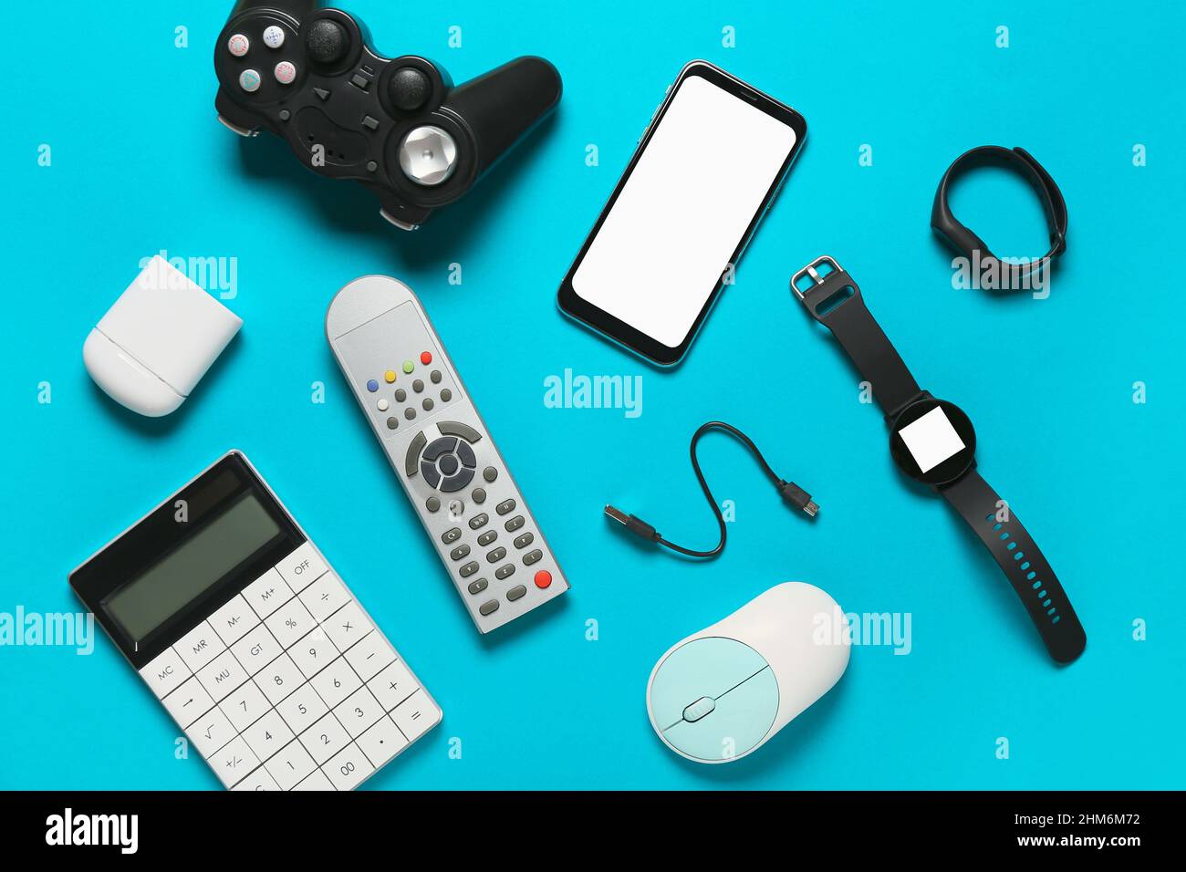 Set of different gadgets on color background Stock Photo - Alamy